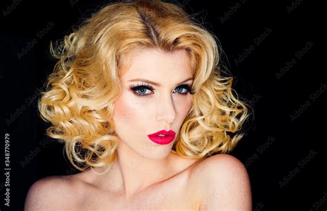 Pin Up Woman With Naked Shoulders Isolated On Black Background Copy