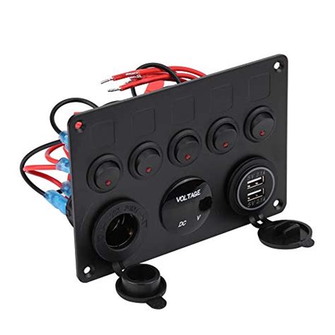 토글 스위치 패널 12 24v 5갱 온오프트《구루스잇치파네루》 듀얼 Usb 2색led 디지탈 전압계 부착 카 보트 마린 트럭에