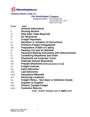 Inbound Route Guide For Doc Template PdfFiller