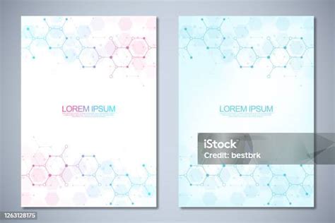 템플릿 브로셔 또는 표지 디자인 책 전단지 분자 배경 및 화학 공학 과학 및 혁신 기술에 대한 개념과 아이디어를 가진 템플릿 디자인 0명에 대한 스톡 벡터 아트 및 기타