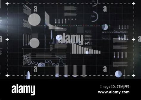 Animation Of Screens With Statistical Data Processing Over Grid Network Against Black Background
