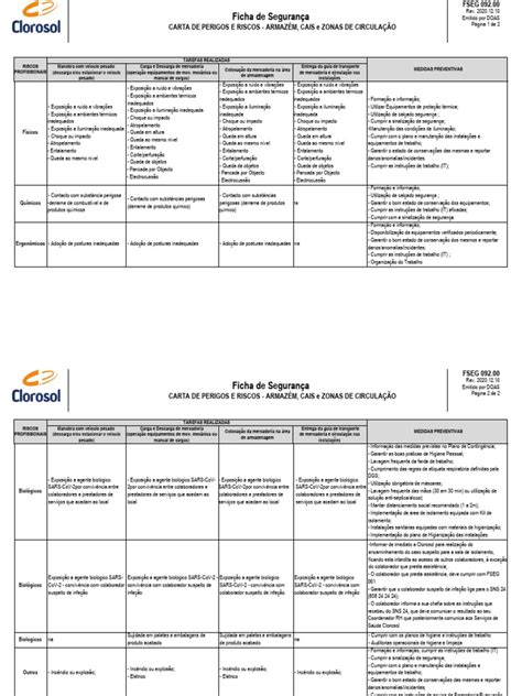 Fseg 09200 Matriz De Perigos Carga E Descarga Pdf Armazém