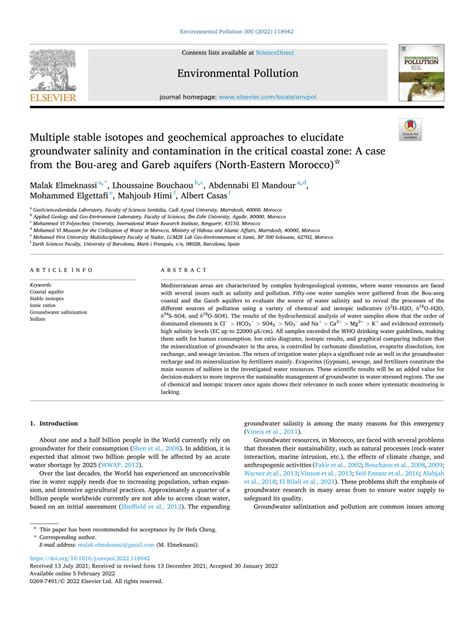 Pdf Hydrochemical And Isotopic Characterization Of Groundwater In The Ghis Nekor Plain