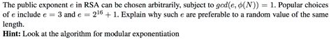 Solved The Public Exponent E In Rsa Can Be Chosen