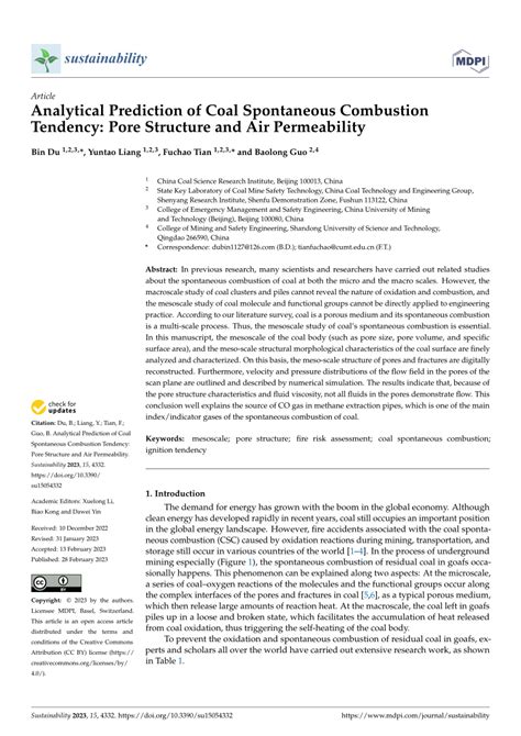 Pdf Analytical Prediction Of Coal Spontaneous Combustion Tendency