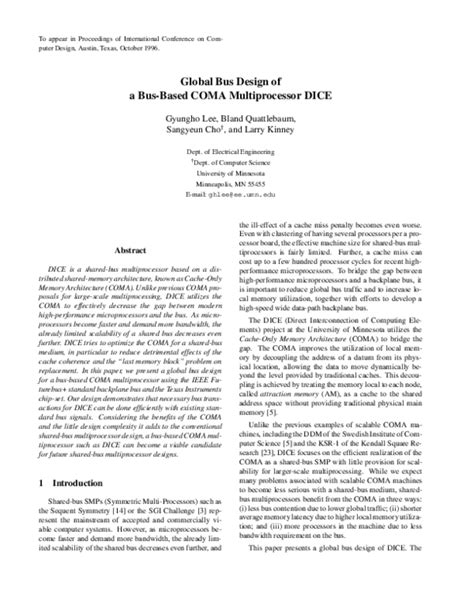 Pdf Global Bus Design Of A Bus Based Coma Multiprocessor Dice Bland Quattlebaum