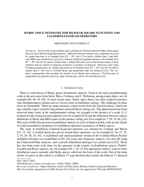 Pdf Hardy Space Estimates For Bilinear Square Functions And Calderon