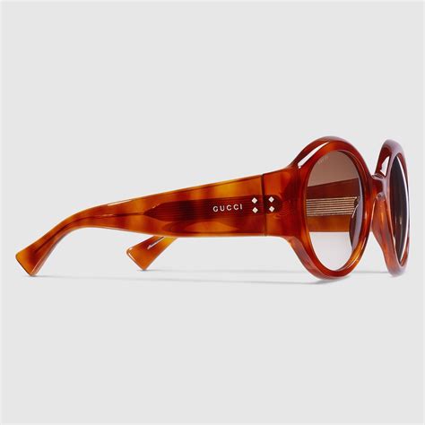 Round Frame Sunglasses In Light Brown Tortoiseshell Gucci® Us