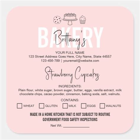 Cottage Law Label Bakery Feminine Ingredients Zazzle
