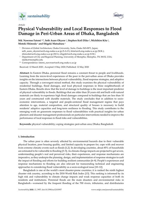 PDF Physical Vulnerability And Local Responses To Flood Damage In Peri Urban Areas Of Dhaka