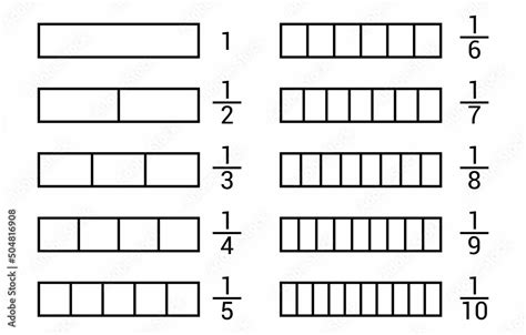 Whole Half Third Fourth Fifth Sixth Seventh Eighth Fraction Bar Stock Vector Adobe Stock