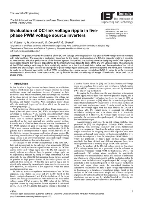 Pdf Evaluation Of Dc Link Voltage Ripple In Five Phase Pwm Voltage Source Inverters