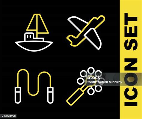 세트 라인 장난감 비행기 딸랑이 아기 장난감 줄넘기 및 보트 아이콘 벡터 0명에 대한 스톡 벡터 아트 및 기타 이미지 0명