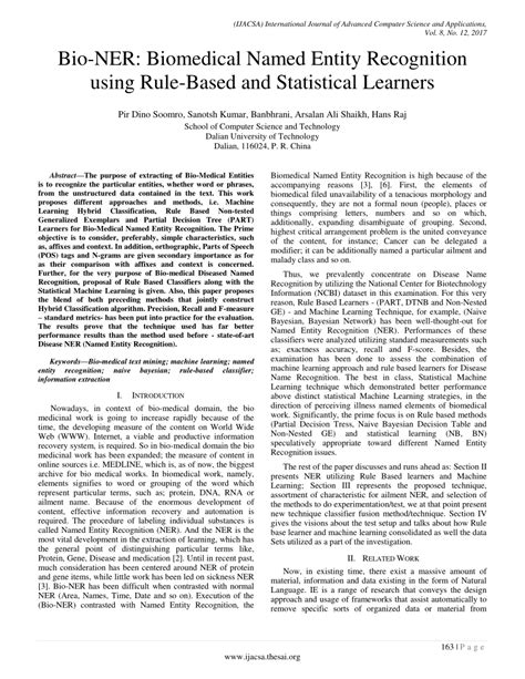 Pdf Bio Ner Biomedical Named Entity Recognition Using Rule Based And Statistical Learners