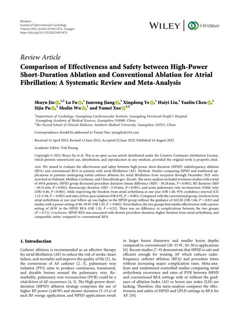 Pdf Comparison Of Effectiveness And Safety Between High Power Short Duration Ablation And