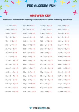 Pre Algebra Fun Worksheets WorksheetsGO