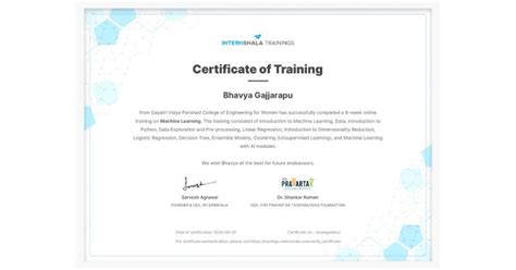 bhavya gajjarapu on linkedin successfully completed the machine learning training from internshala…