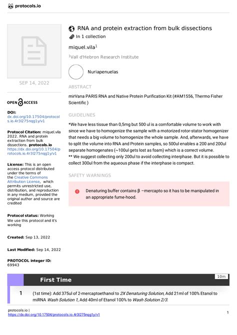 Pdf Rna And Protein Extraction From Bulk Dissections V1