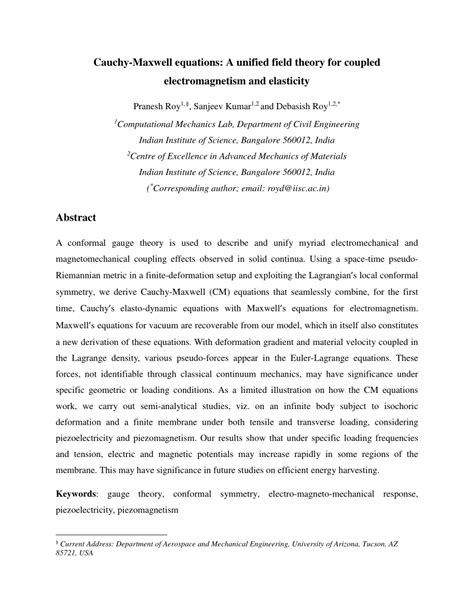 Pdf Cauchy Maxwell Equations A Unified Field Theory For Coupled
