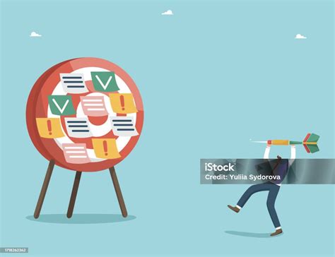 Man Throws Dart At Dart Board With Task Notes Stock Illustration Download Image Now