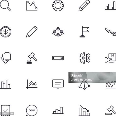 비즈니스 라인 아이콘 세트입니다 웹 디자인 모바일 앱 Ui 디자인 등을 위한 커머스 모음 흰색 바탕에 금융의 진한 파란색 선 상징 개발에 대한 스톡 벡터 아트 및 기타