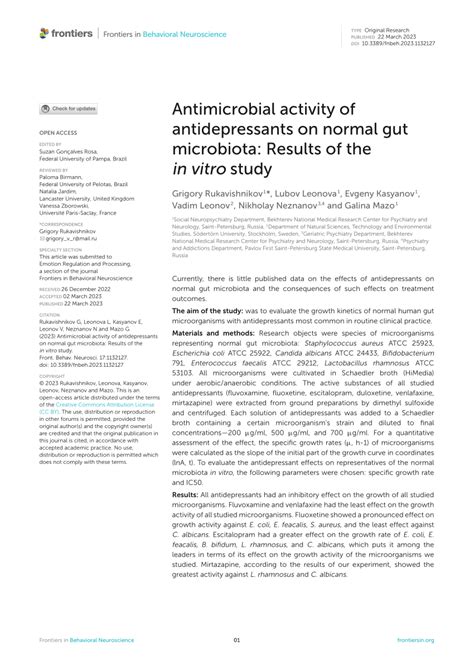 Pdf Antimicrobial Activity Of Antidepressants On Normal Gut Microbiota Results Of The In