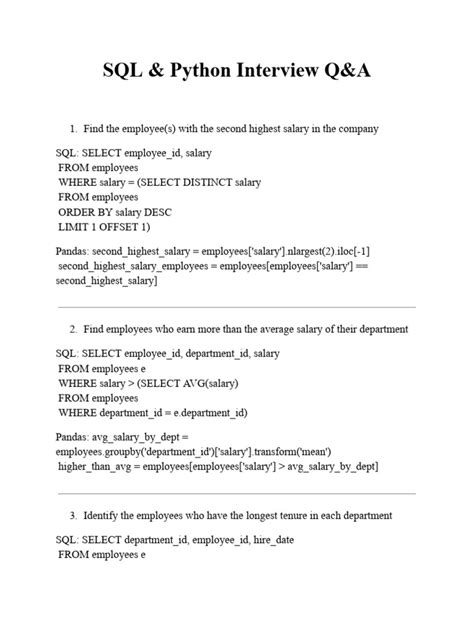 Sql And Python Interview Qanda Pdf Sql Data Management Software
