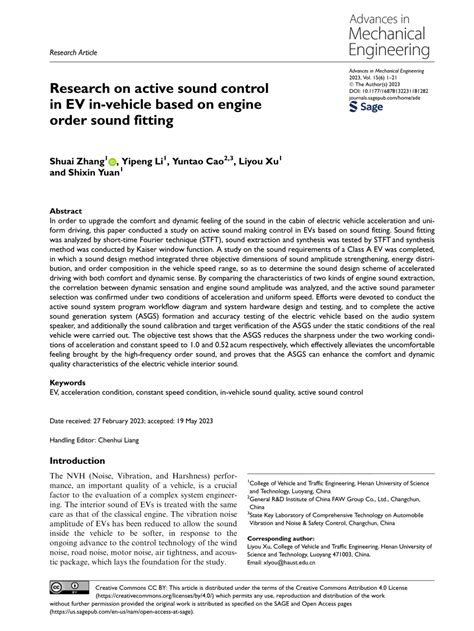 Pdf Research On Active Sound Control In Ev In Vehicle Based On Engine Order Sound Fitting