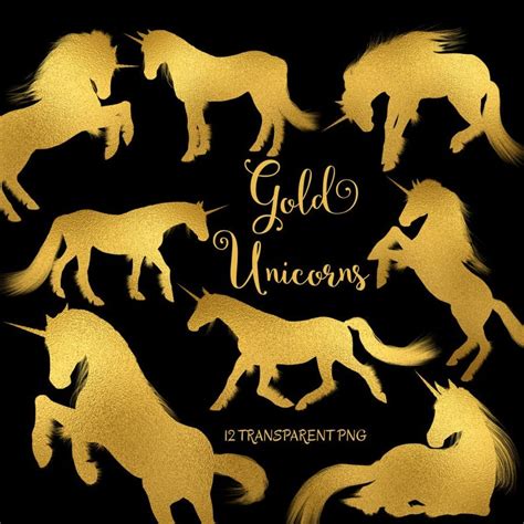 Unicorn Clipart Gold Unicorns Gold Unicorn Etsy