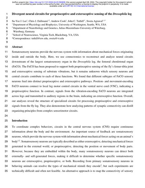 Pdf Divergent Neural Circuits For Proprioceptive And Exteroceptive Sensing Of The Drosophila Leg