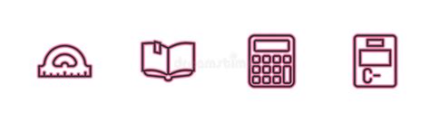 Set Line Protractor Grid Calculator Open Book And Exam Paper With Incorrect Answers Icon