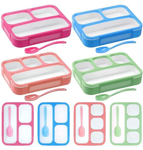 성인용 도시락 상자 4팩 누출 방지 부분 용기 3칸 및 4칸 스낵 박스 세트 여아 남아 학교 집 작업 티몬