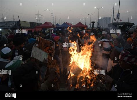 New Delhi India 13th Jan 2021 Farmers Shouting Slogan And