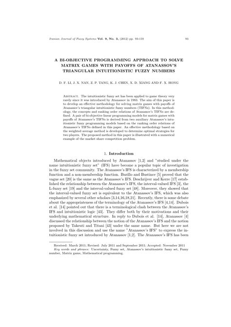 Pdf A Bi Objective Programming Approach To Solve Matrix Games With Payoffs Of Atanassovs