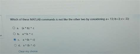 Solved Which Of These Matlab Commands Is Not Like The Other