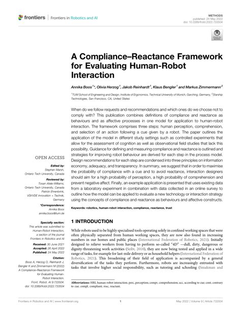 Pdf A Compliancereactance Framework For Evaluating Human Robot