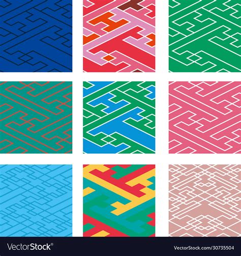 Colorful Seamless Japanese Pattern Combining Vector Image