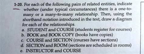 solved 1 20 for each of the following pairs of related entities indicate whether under