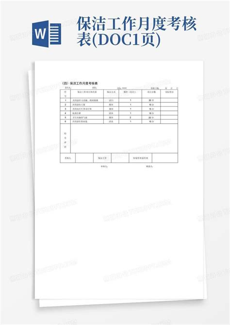 保洁工作月度考核表 doc1页 Word模板下载 编号laydeanb 熊猫办公