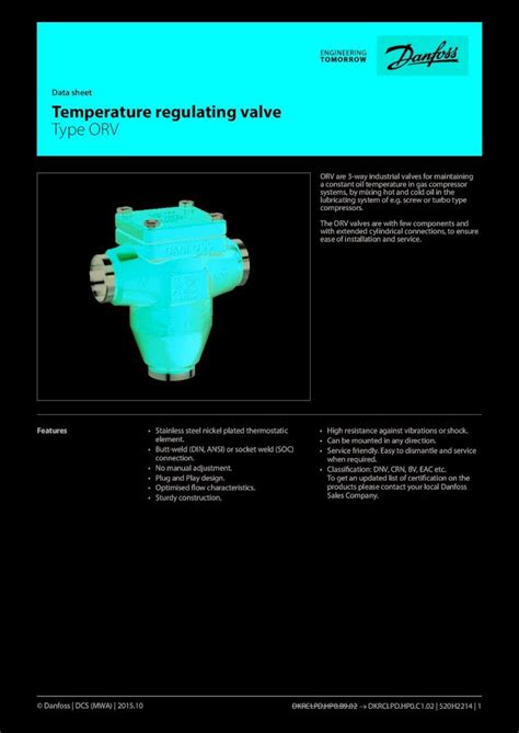 Pdf Data Sheet Temperature Regulating Valve Type Orv Data Sheet Temperature Regulating