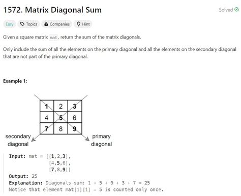 sravya vardhani thota on linkedin leetcode matrixdiagonalsumproblem