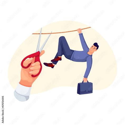 Hand Of Businessman Cutting Rope With Hanging Employee Vector Illustration Cartoon Hand Of Fake