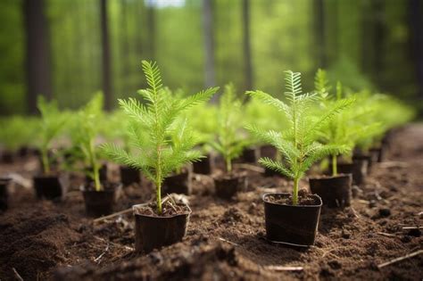 Premium Photo Small Pine Trees In Pots For Forest Planting To Prevent
