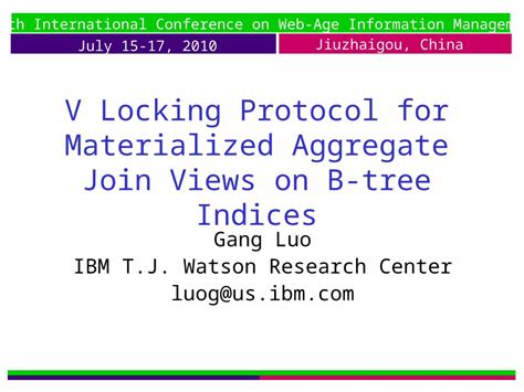 ppt v locking protocol for materialized aggregate join views on b