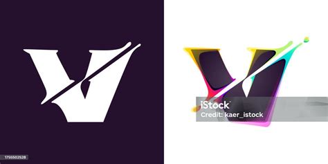 사이버 왜곡 색상 이동 효과가 있는 V 문자 로고 문자 이중 노출 글꼴 네온 글리치 환상 아이콘입니다 Brand Name Online Messaging Platform에