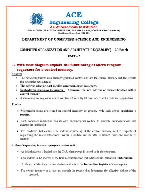 Coa Unit 2 Important Questions Pdf Computer Engineering Computer Architecture