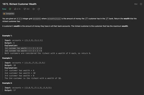 Leetcodepython 1672 Richest Customer Wealth