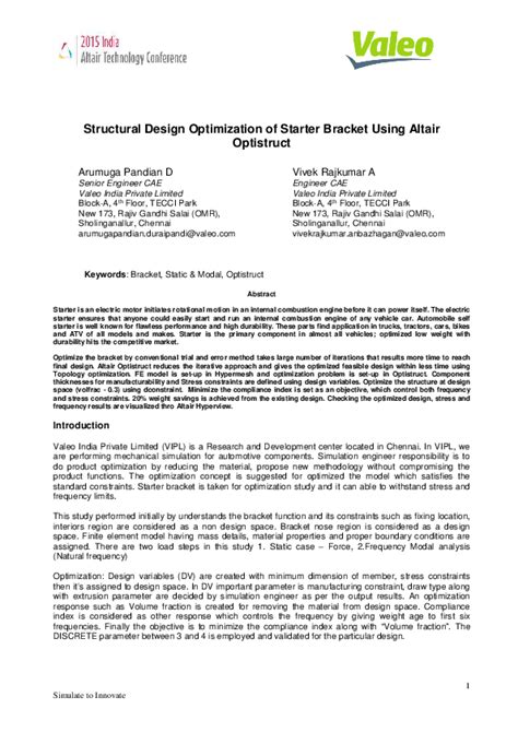 Pdf Structural Design Optimization Of Starter Bracket Using Altair Optistruct