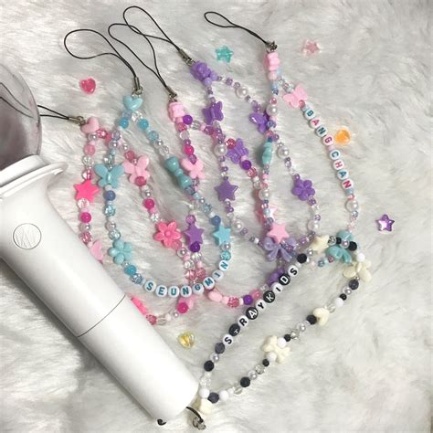 Phone Charms Aesthetic Customized Beaded Phone Charm Kpop Lightstick Strap Holder Charm