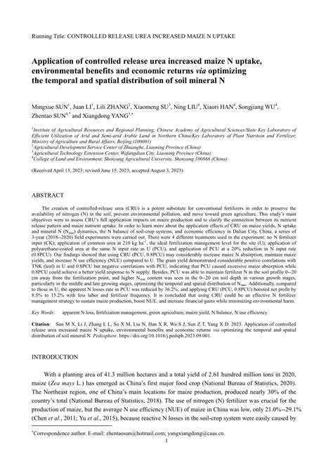 Pdf Application Of Controlled Release Urea Increased Maize N Uptake Environmental Benefits